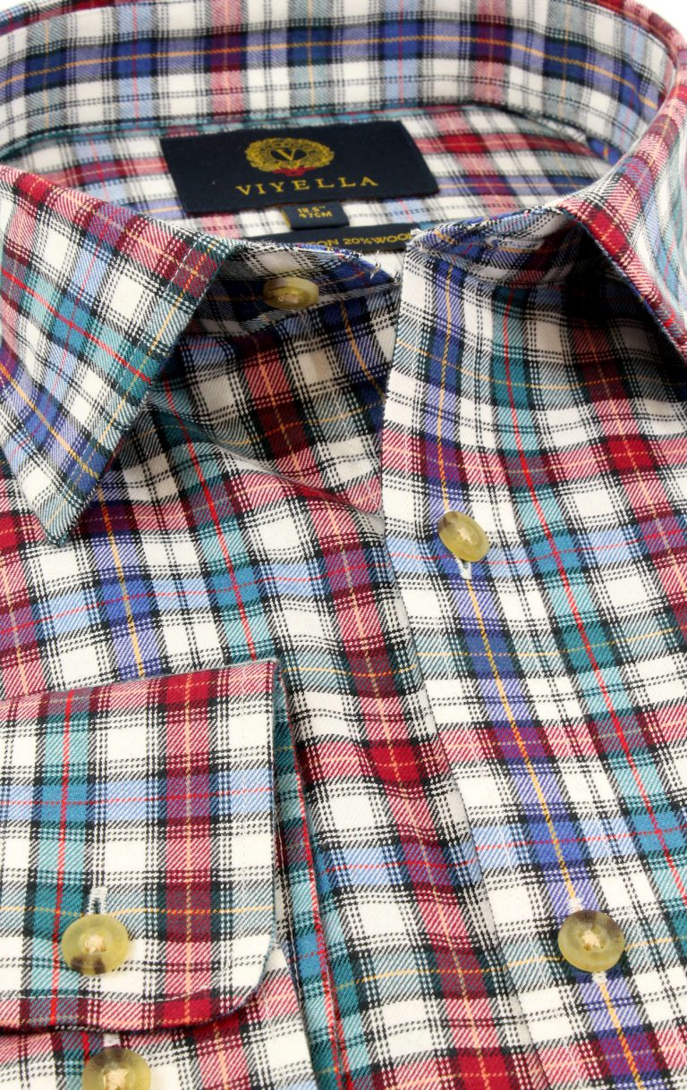 Viyella 80/20 Red & Blue Heritage Check Classic Fit Shirt - Viyella