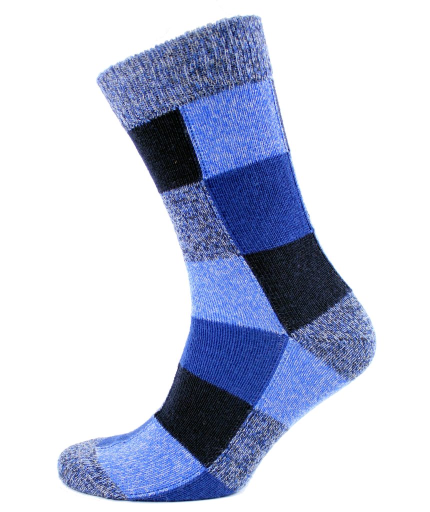 Viyella Made in England Blue & Navy Buffalo Check Wool Sock - Viyella