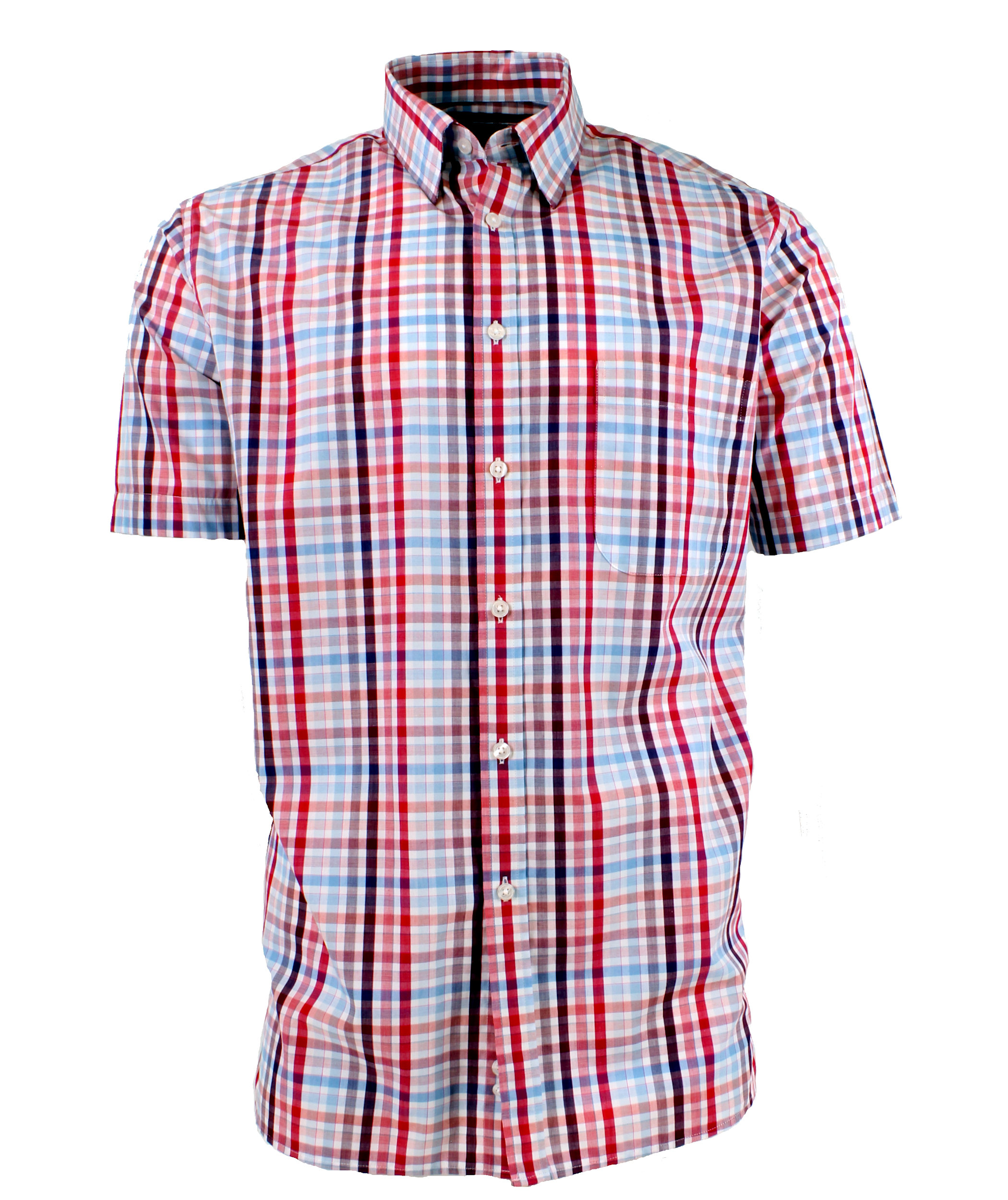 Viyella Cotton Raspberry & Blue Grid Check Classic Fit Short Sleeve ...