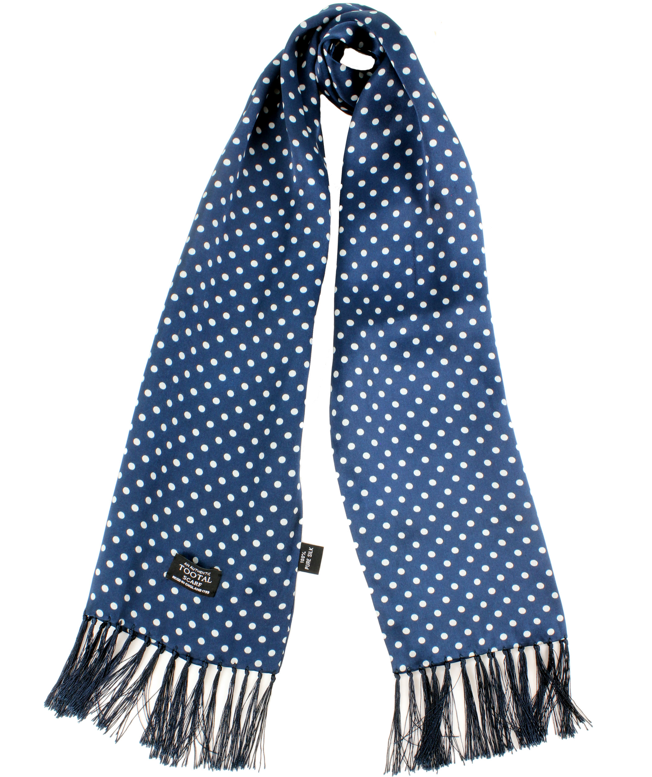Tootal Navy Blue Large Polka Dot Print Silk Vintage Scarf - Viyella