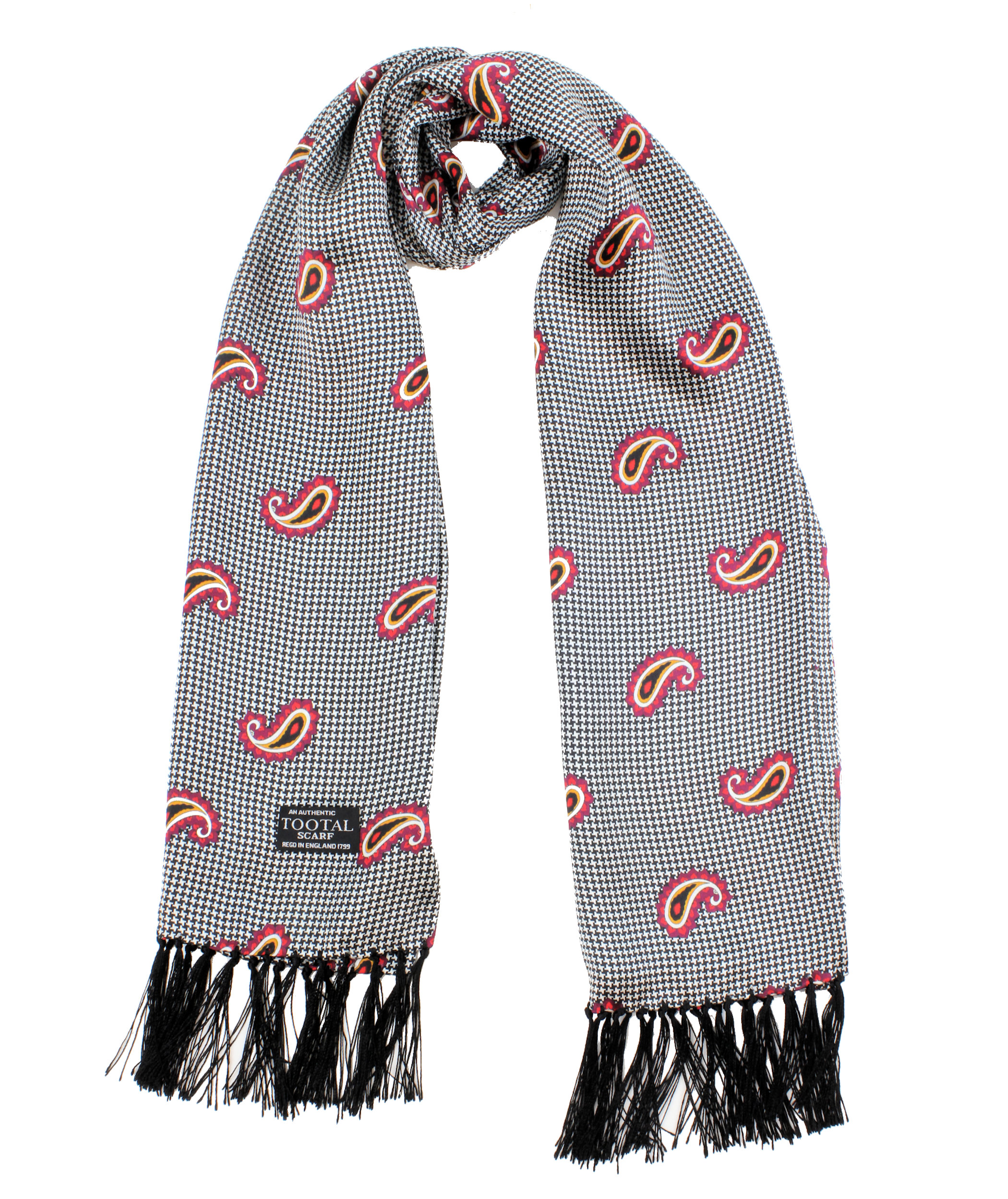 Tootal Black & White Chequerboard Paisley Silk Scarf - Viyella