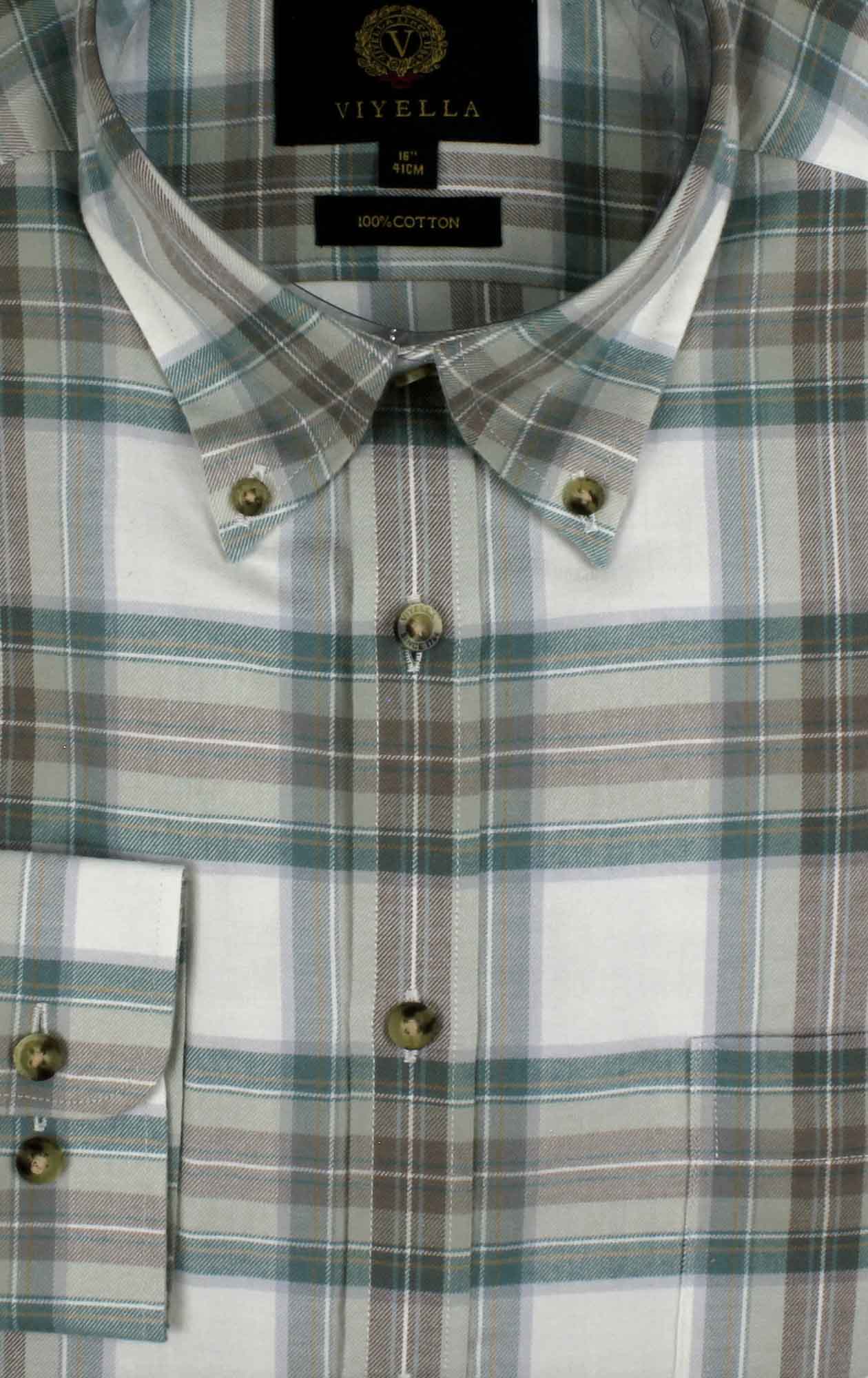 Viyella Cotton Stewart Dress Muted Tartan Classic Fit Shirt with Button ...